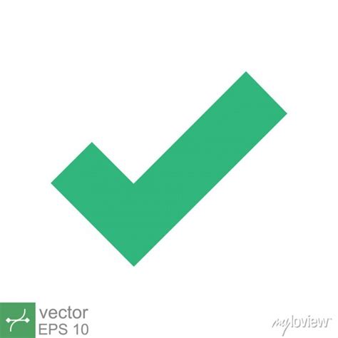 Green Check Mark Icon Simple Flat Style Tick Symbol Checkbox • Wall Stickers Vote Accept