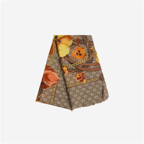 W 구찌 플라워 울 스카프 옐로우 Gucci Kream
