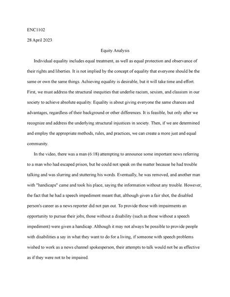 Equity Analysis ENC April Equity Analysis Individual Equality Includes Equal Treatment