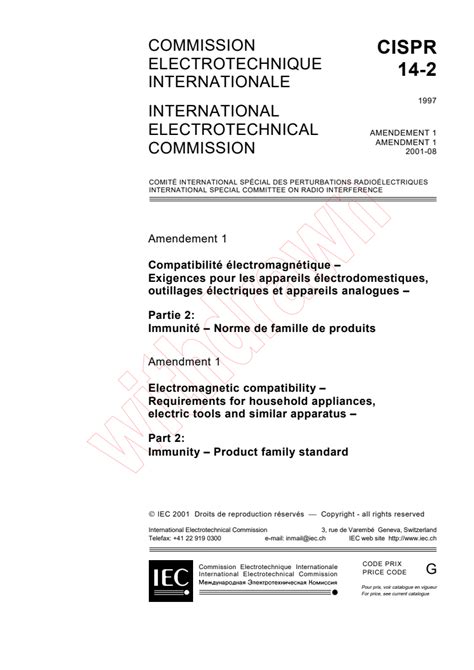 Cispr 14 2 1997 Amd1 2001 Amendment 1 Electromagnetic Compatibility Requirements For Household