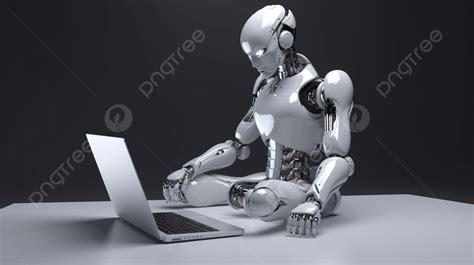 테이블에 노트북 앞의 로봇 3d 렌더링된 그림 컴퓨터 노트북으로 3d 렌더링 로봇 조수 작업 고화질 사진 사진 배경 일러스트 및 사진 무료 다운로드 Pngtree