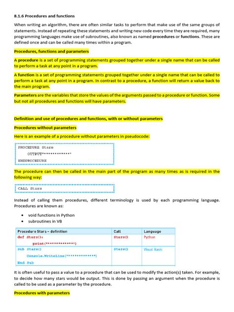 procedures and functions pdf parameter computer programming