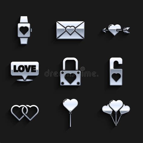 Set Lock And Heart Balloons In Form Of Please Do Not Disturb With Two Linked Hearts Speech