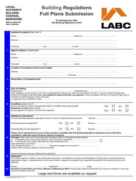 Building Control Full Plans Application Form PlanForms Net