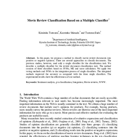 Movie Review Classification Based On A Multiple Classifier Acl Anthology