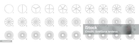 손으로 그린 원형 차트입니다 분수 그림으로 동일한 조각으로 나뉜 원 낙서 스케치 수학 인포그래픽 피자 분할에 대한 벡터 부품 다이어그램입니다 1에 대한 스톡 벡터 아트 및