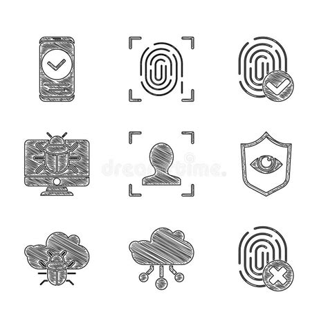 Set Face Recognition Internet Of Things Cancelled Fingerprint Shield And Eye System Bug