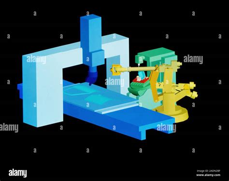 Industrial Robot Simulation Computer Display Showing A Simulation Of Manufacturing Using
