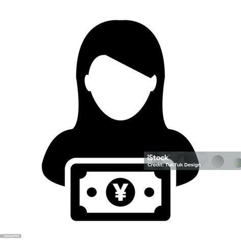 엔 서명 아이콘 벡터 여성 사용자 사람 프로필 아바타 플랫 컬러 문양 그림에서 금융 비즈니스에 대 한 통화 돈 기호 감독에 대한