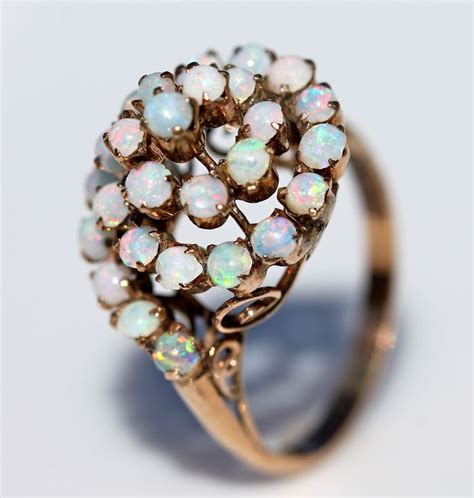 Opal Ring Antique 10k Yellow Rose Gold Turquoise Sterling Silver