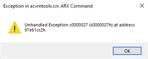 exception in acvmtools crx arx command when launching autocad plant 3d