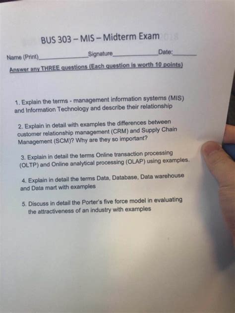 BUS 303 MIS Midterm Exam Date Name Print S Answer Chegg Com