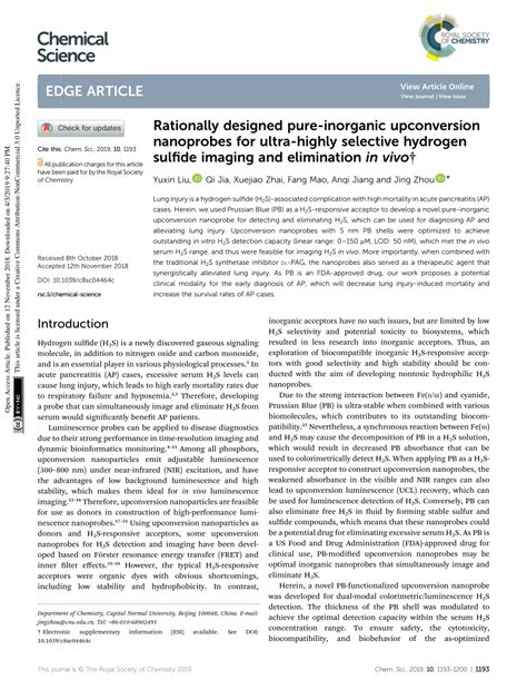 Pdf Rationally Designed Pure Inorganic Upconversion Nanoprobe For Ultra Highly Selective