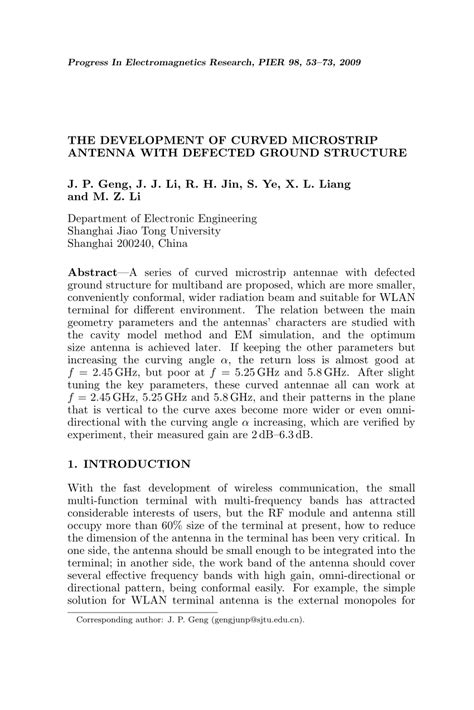 Pdf The Development Of Curved Microstrip Antenna With Defected Ground
