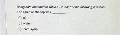 solved using data recorded in table 10 2 ﻿answer the