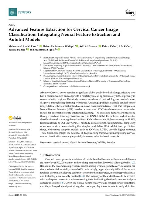 Pdf Advanced Feature Extraction For Cervical Cancer Image Classification Integrating Neural