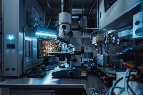 Scanning Electron Microscope In A Physical Lab Computer Education Atom Observation Nano Stock