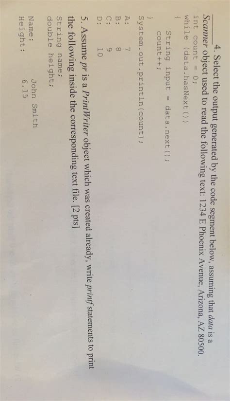 Solved Select The Output Generated By The Code Segment