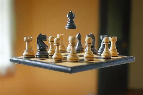 Chess Pieces In A Creative Floating Display On A Minimalist Board
