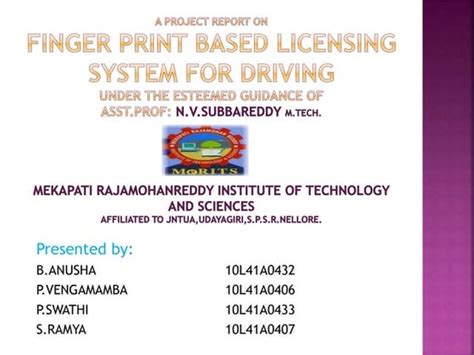 Synopsis On Fingerprint Based Licensing System For Driving Ppt