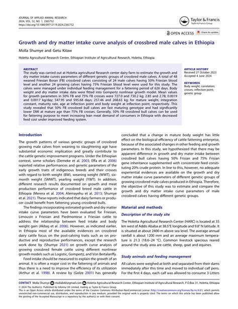 Pdf Growth And Dry Matter Intake Curve Analysis Of Crossbred Male Calves In Ethiopia