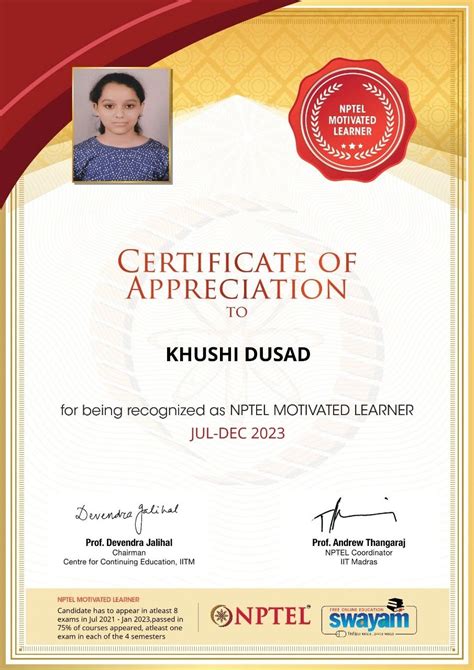 Khushi D On Linkedin Connections Nptel Learning Certificateofappreciation