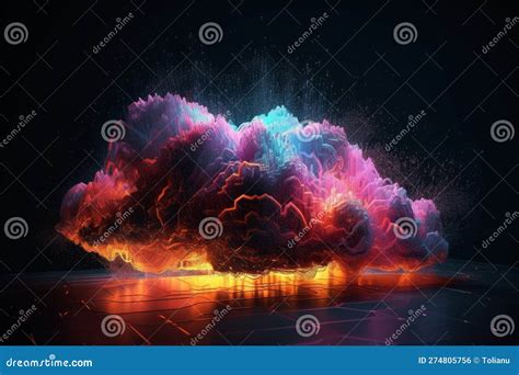 Transformative Neon Cloud Data Visualization In Cloud Computing Stock Illustration