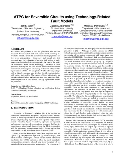 Pdf Atpg For Reversible Circuits Using Technology Related Fault Models