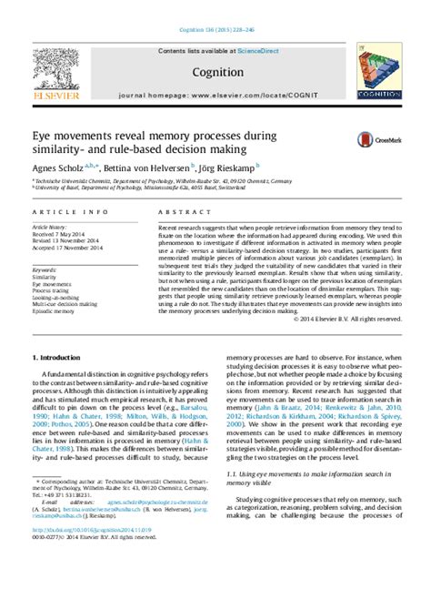 Pdf Eye Movements Reveal Memory Processes During Similarity And Rule Based Decision Making