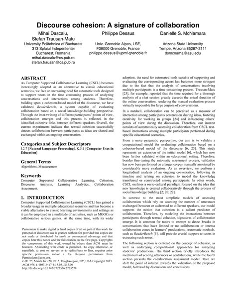 Pdf Discourse Cohesion