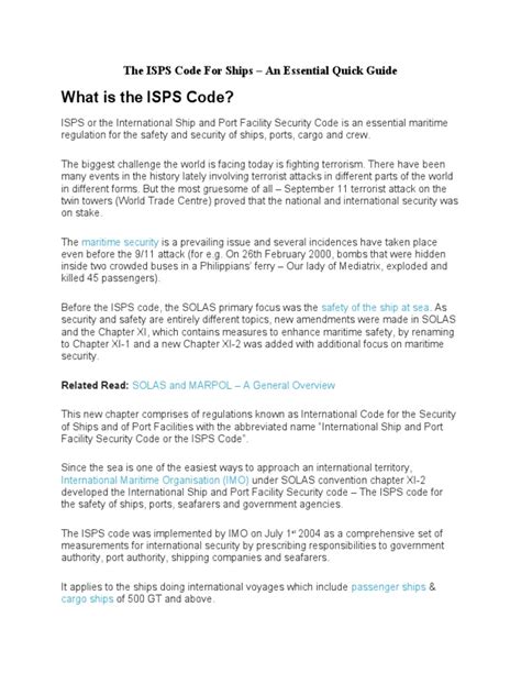 The Isps Code For Ships Quick Guide Pdf Transport Shipping