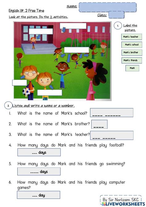 Year 2 Free Time Page 64 Worksheet Free Time English Activities