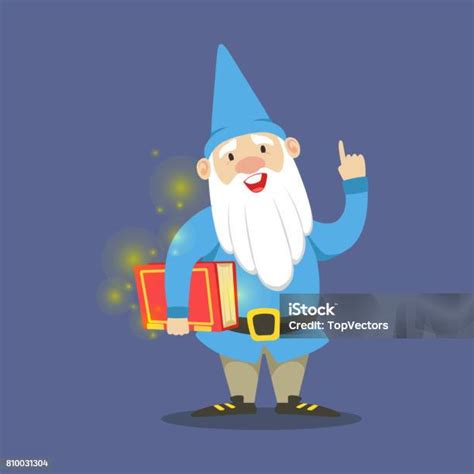 서 붉은 마법의 책 벡터 일러스트 레이 션을 들고 파란 옷에 귀여운 난쟁이 귀여운에 대한 스톡 벡터 아트 및 기타 이미지 귀여운 남자 다중 색상 Istock