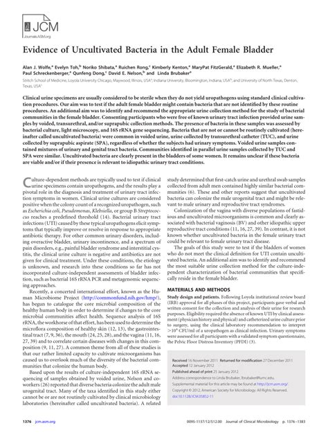 Pdf Evidence Of Uncultivated Bacteria In The Adult Female Bladder