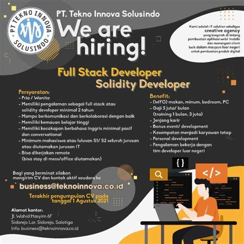 lowongan kerja full stack developer solidity developer di pt tekno