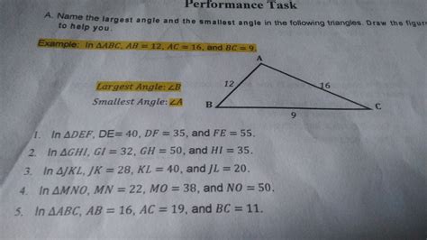 Solved Performance Task A Name The Largest Angle And The Smallest