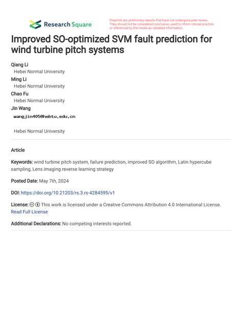 Pdf Improved So Optimized Svm Fault Prediction For Wind Turbine Pitch Systems