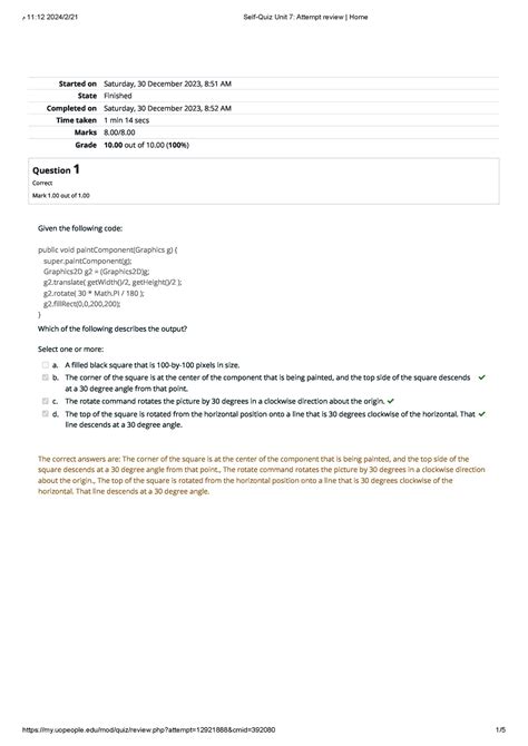 Self Quiz Unit 7 Attempt Review Home Started On Saturday 30 December 2023 8 51 Am State