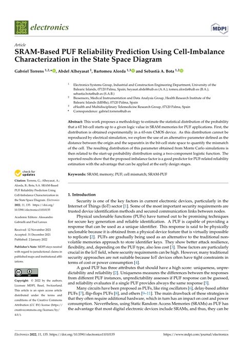 Pdf Sram Based Puf Reliability Prediction Using Cell Imbalance Characterization In The State
