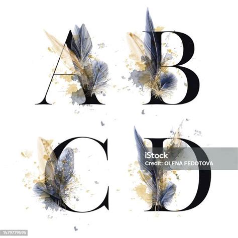 알파벳 깃털로 글자를 설정하십시오 청첩장 인사말 카드 생일 로고 포스터 기타 아이디어 벡터 그림입니다 0명에 대한 스톡 벡터 아트 및 기타 이미지 Istock