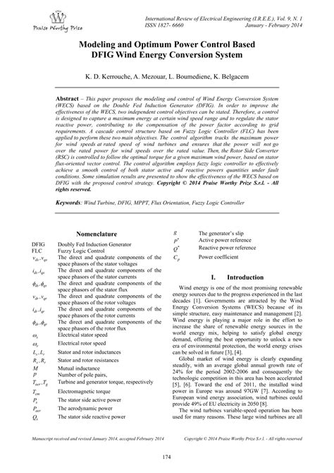Pdf Modeling And Optimum Power Control Based Dfig Wind Energy
