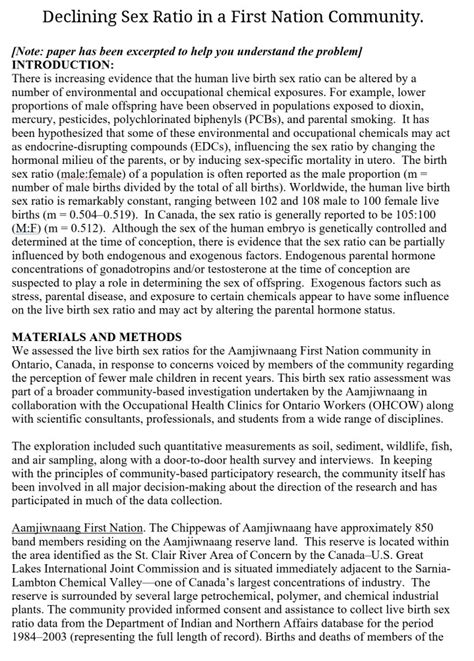 Declining Sex Ratio In A First Nation Community Chegg Com