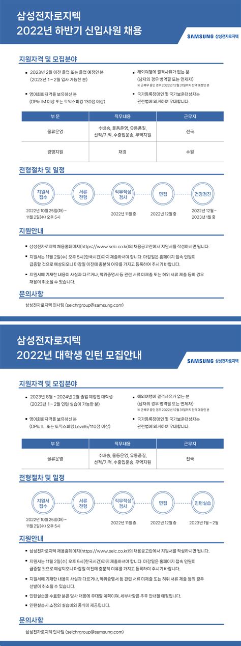 삼성전자로지텍 채용공고 하반기 신입사원 채용 대학생 인턴 모집 2022년 채용