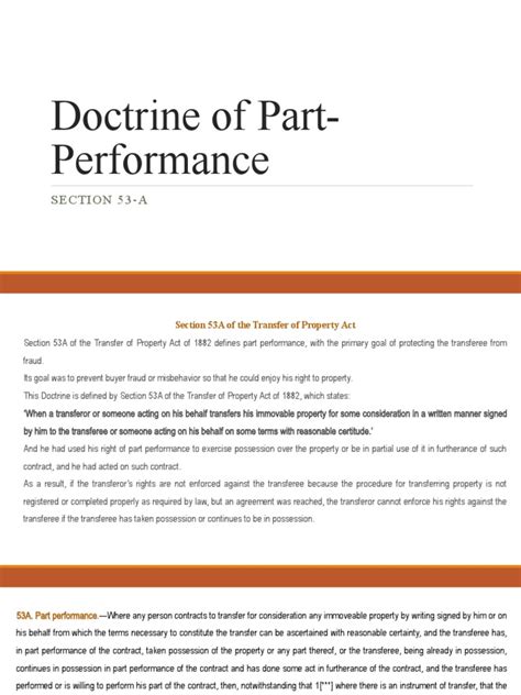 Doctrine Of Part Performance Pdf Property Government
