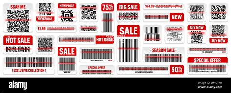 Product Barcodes And QR Codes With Red Scanning Line Sale Stickers