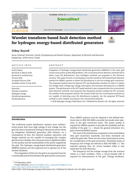 Pdf Wavelet Transform Based Fault Detection Method For Hydrogen Energy Based Distributed