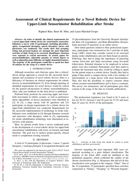 Pdf Assessment Of Clinical Requirements For A Novel Robotic Device For Upper Limb Sensorimotor