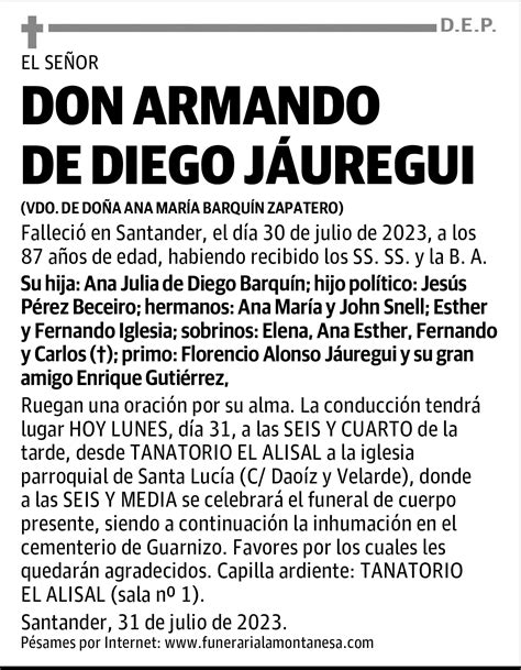 Don Armando De Diego JÁuregui Esquela El Diario Montañés