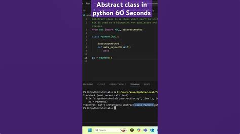 Abstract Class In Python In 60 Seconds Pythontutorialhindi Pythonprogramming Python Youtube