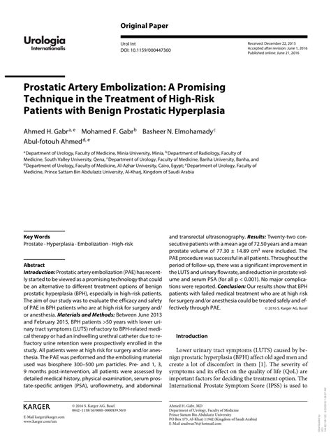 Pdf Prostatic Artery Embolization A Promising Technique In The Treatment Of High Risk
